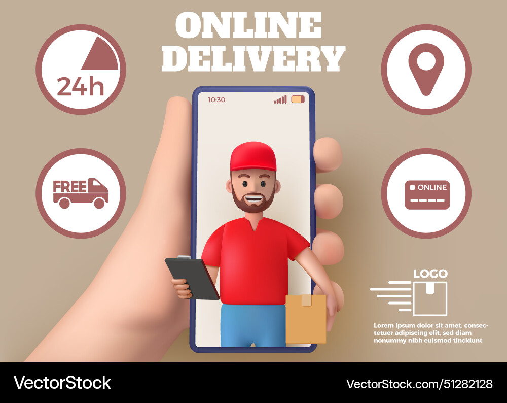 3d delivery icons online order in mobile phone Vector Image