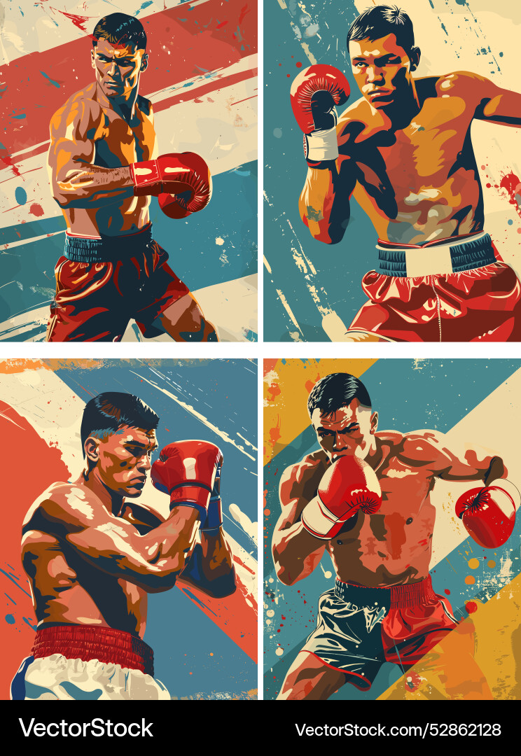 Boxer retro posters boxing man sport competition Vector Image