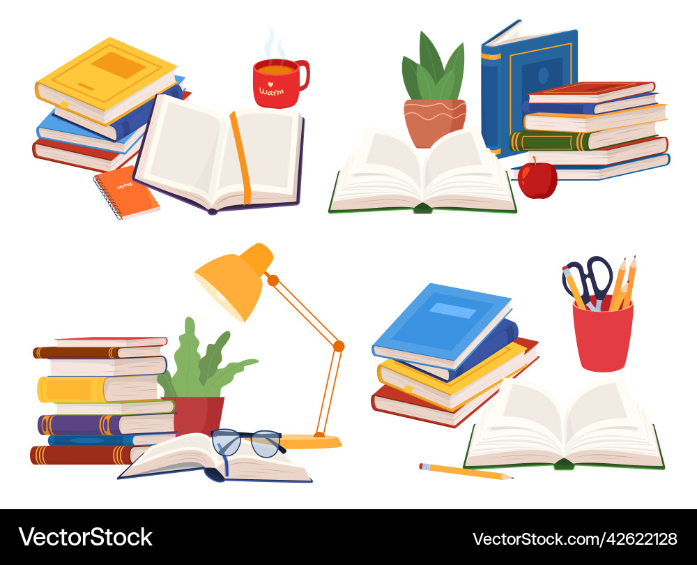 Compositions with books columns of to read Vector Image