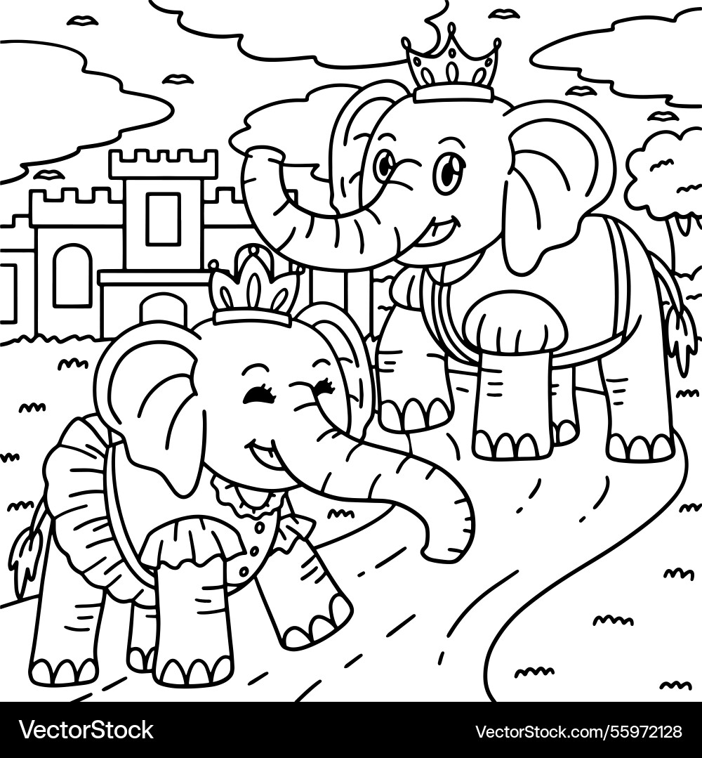 Prince and princess elephant coloring page Vector Image