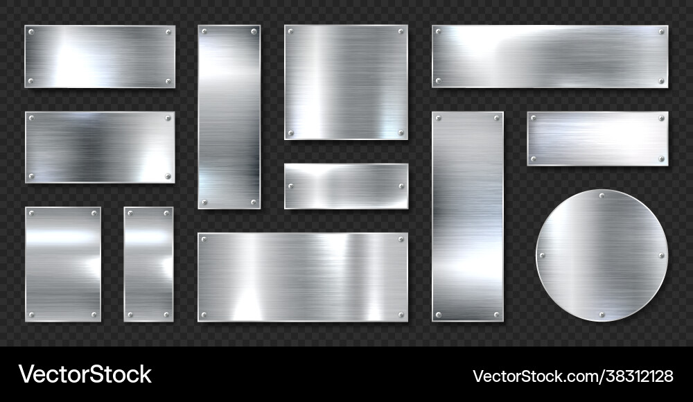 Realistic shiny metal banners set brushed steel Vector Image