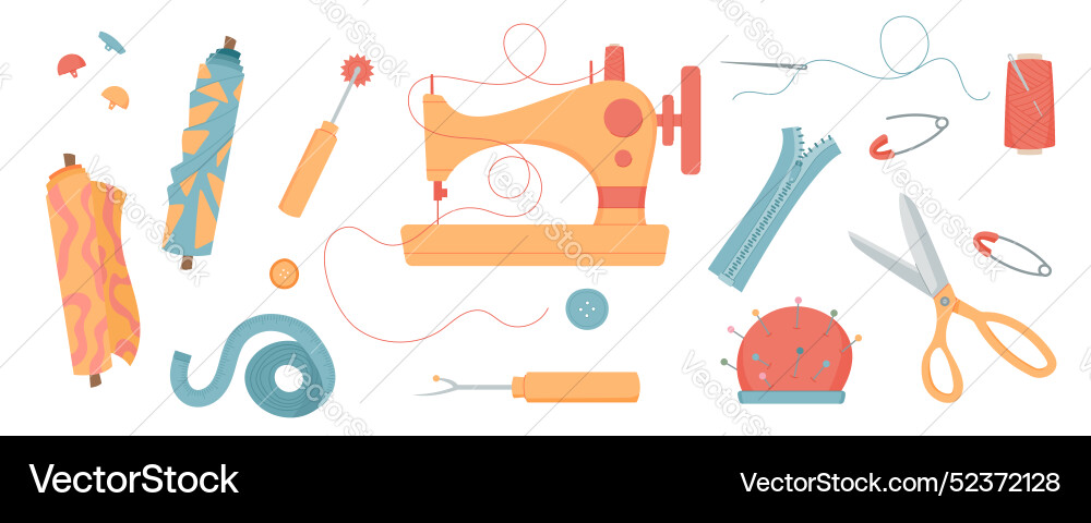 Sewing machine with thread fabric rolls Royalty Free Vector