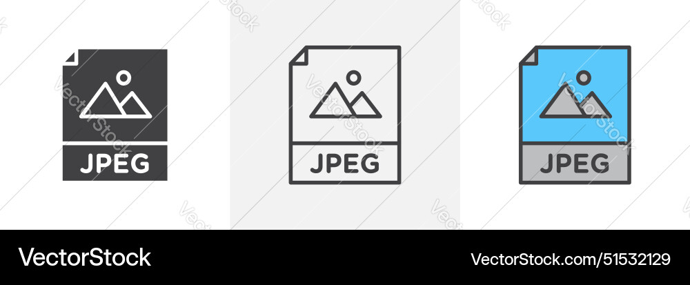 Jpg icon set jpeg file type symbol image picture Vector Image