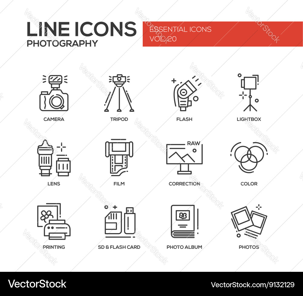 Photography line design icons set Royalty Free Vector Image