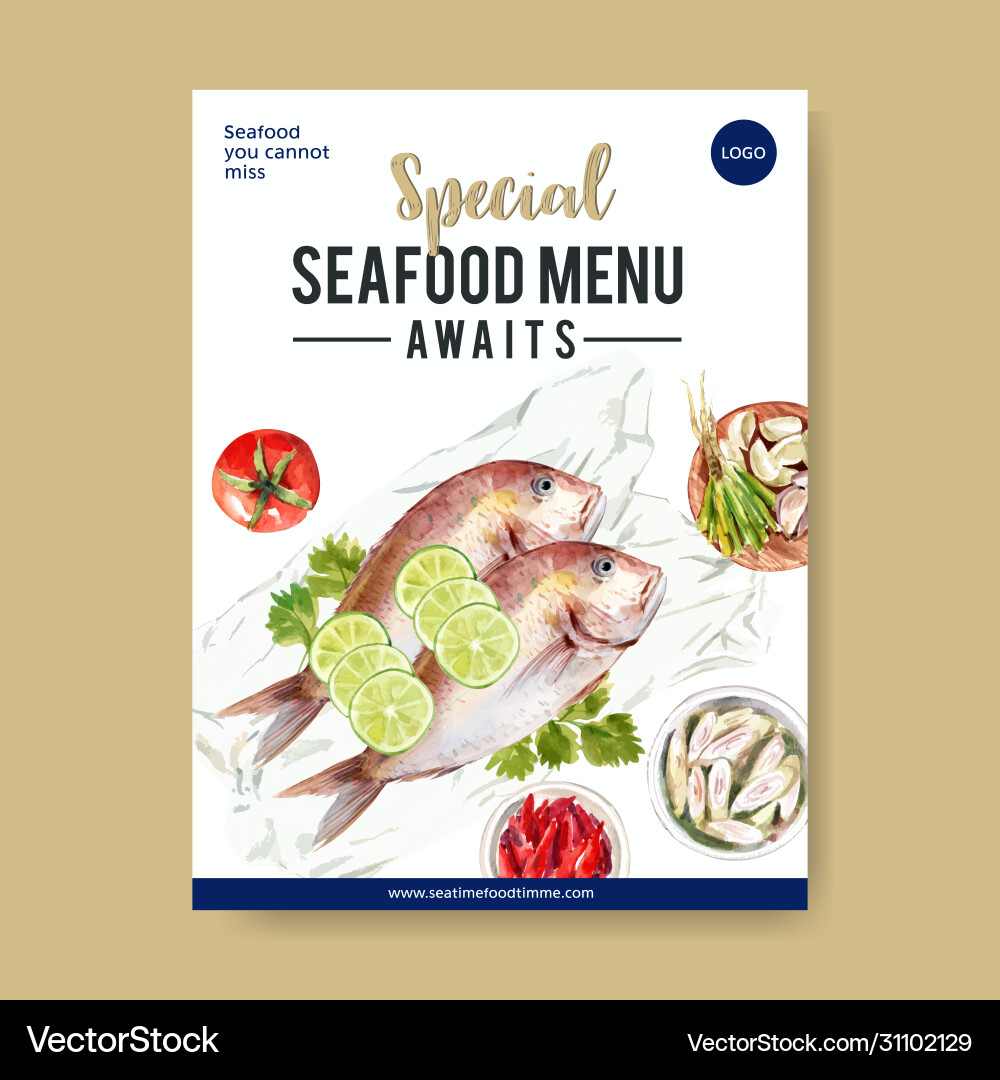 Seafood poster design with snapper watercolor Vector Image