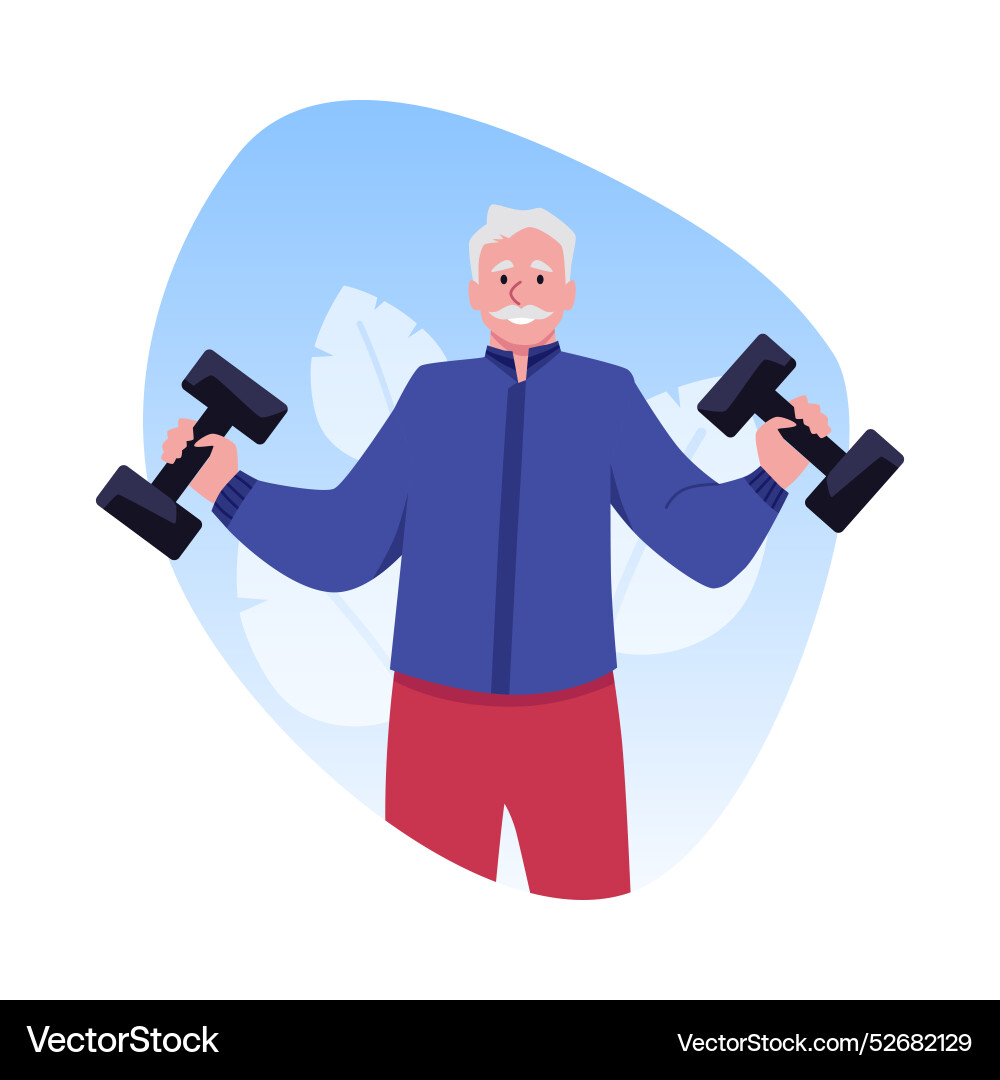 Senior man training with dumbbells cartoon Vector Image
