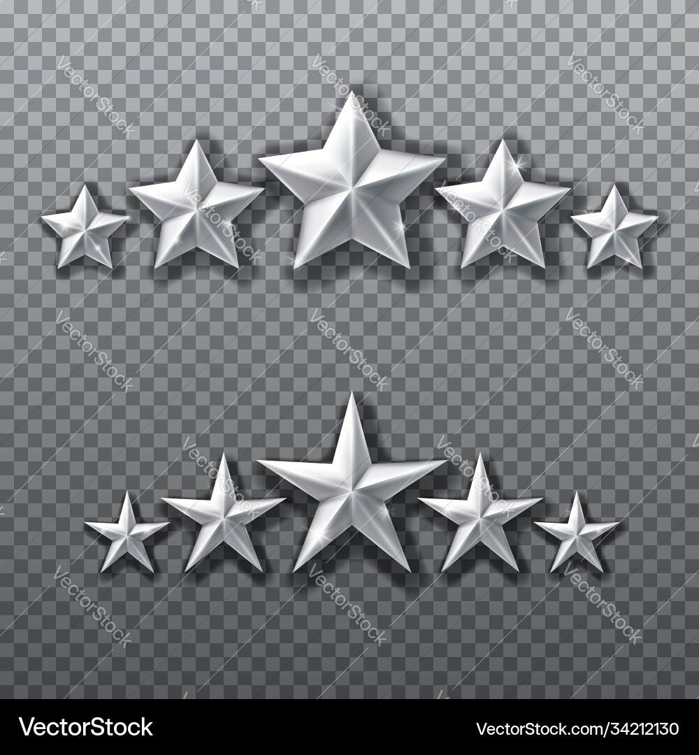 5 silver stars rating set isolated on transparent Vector Image