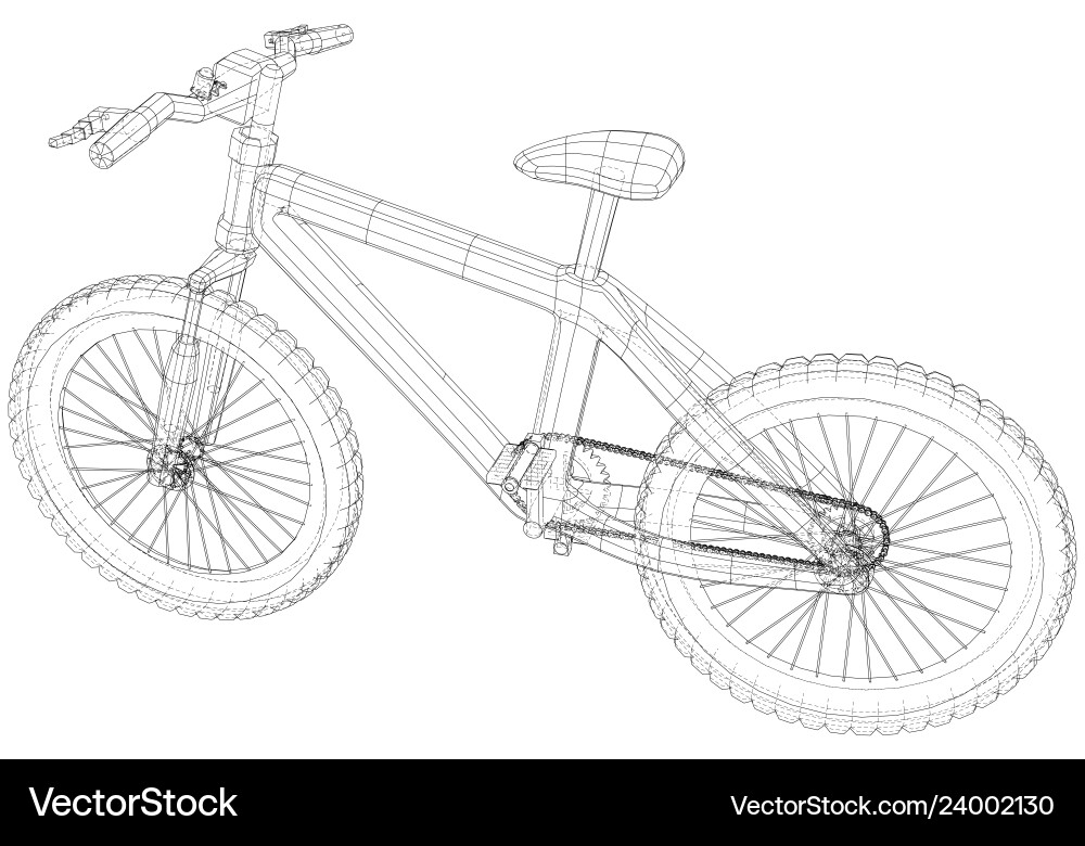 Bicycle blueprint outline on white Royalty Free Vector Image
