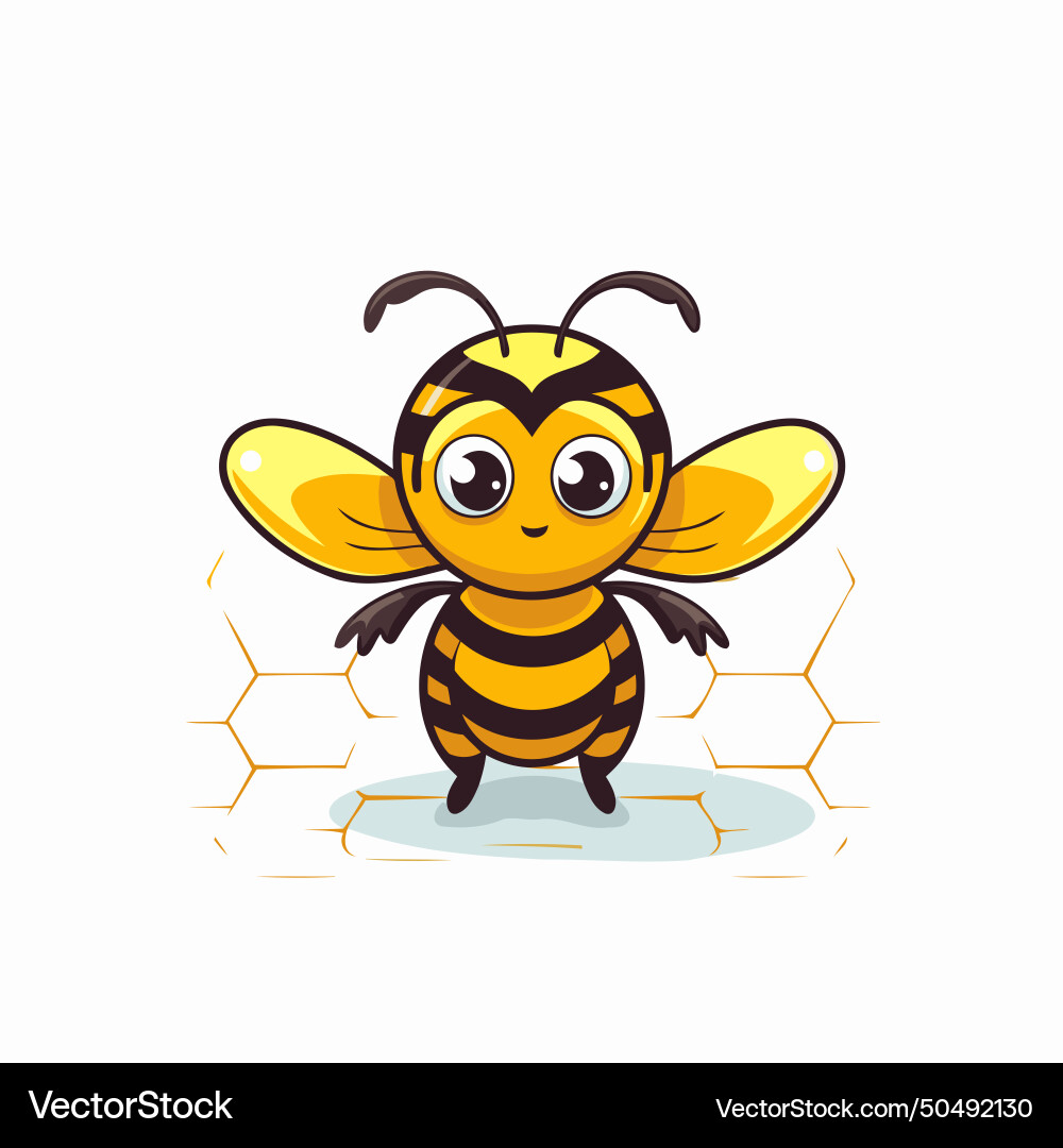 Cute cartoon bee with honeycombs on white Vector Image