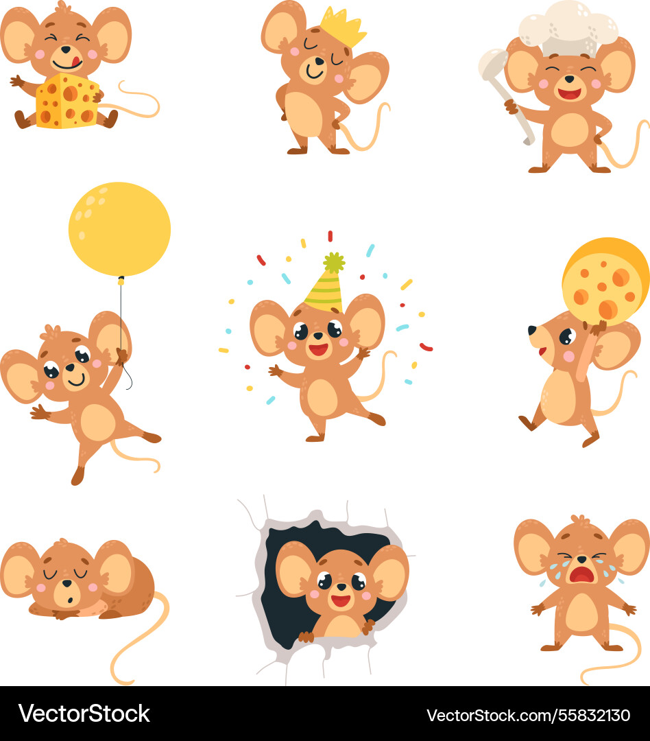 Cute cartoon mouse funny mice in different poses Vector Image