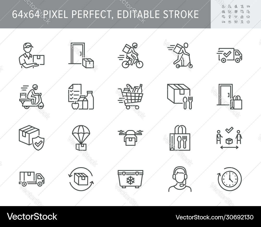 Food delivery line icons Royalty Free Vector Image