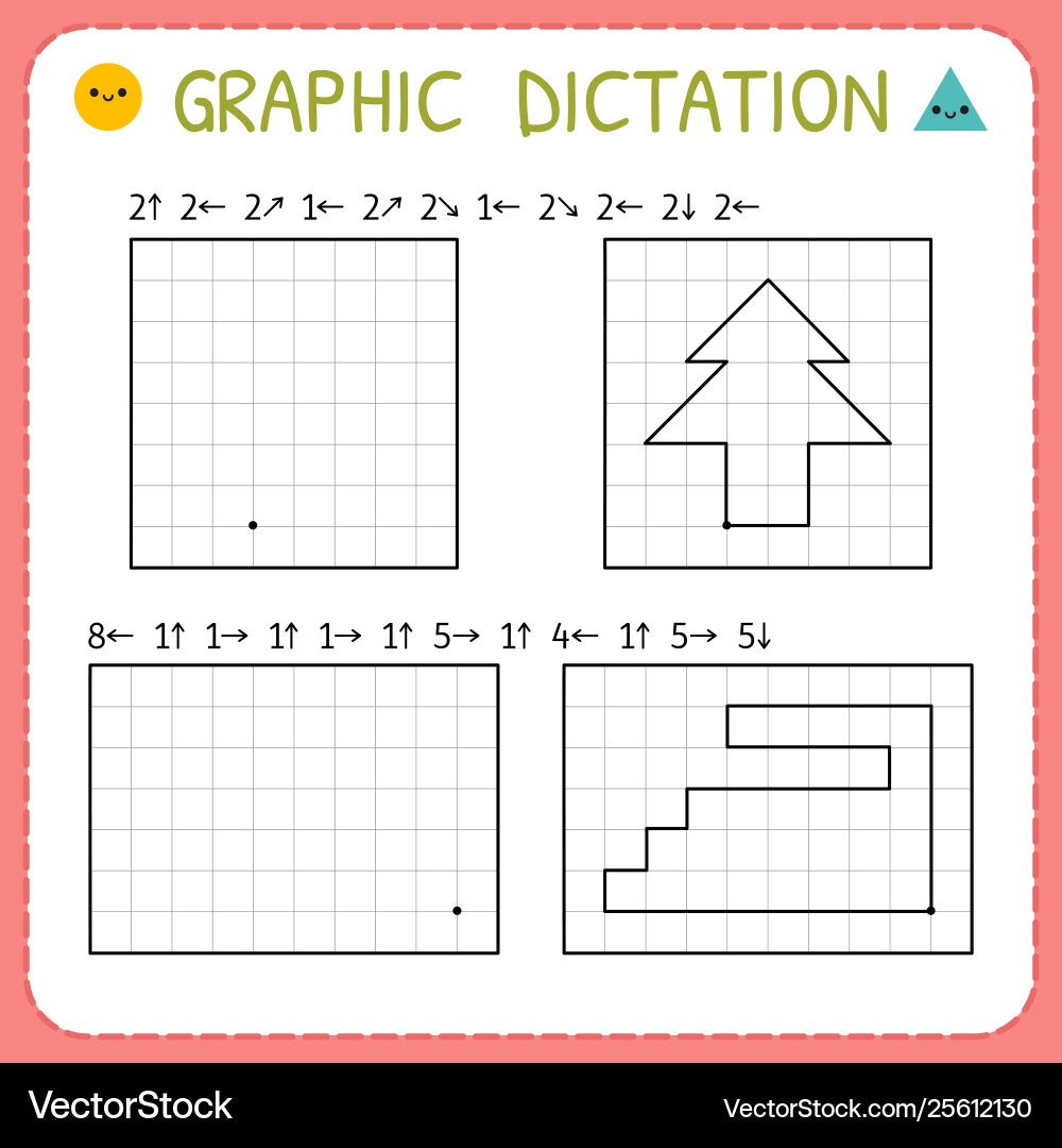 Graphic dictation preschool worksheets Royalty Free Vector
