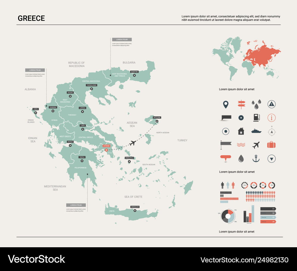 Map greece high detailed country Royalty Free Vector Image