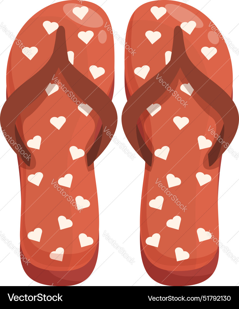 Pair of red flip flops with hearts pattern Vector Image