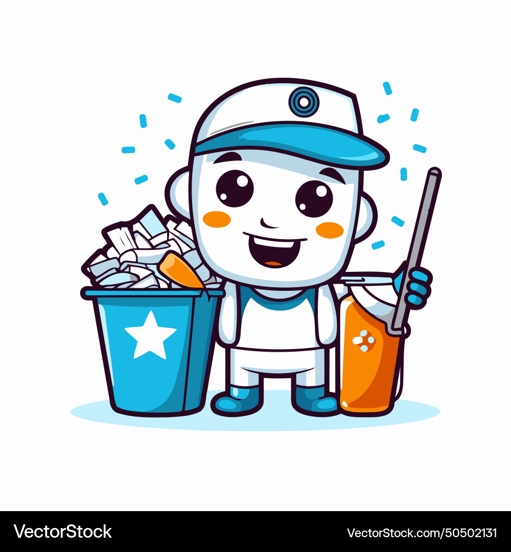 Cleaning service worker with bucket Royalty Free Vector