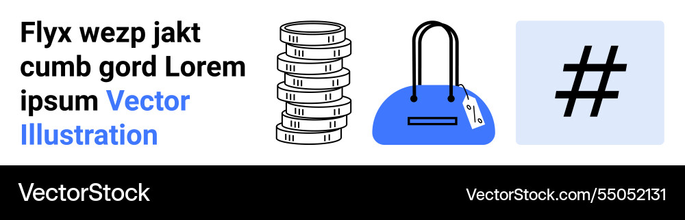 Coins stack blue handbag and metadata tag icon Vector Image