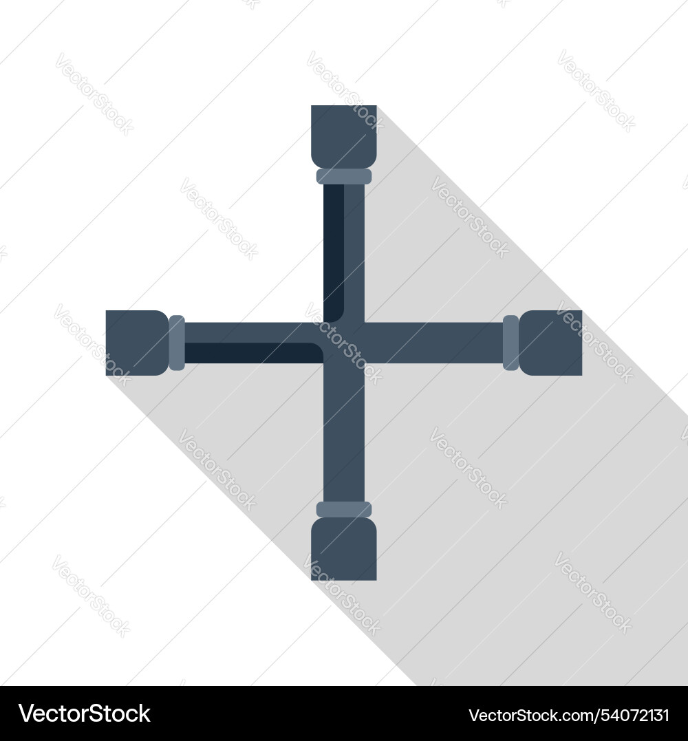 Cross pipe fitting connecting four pipes with long