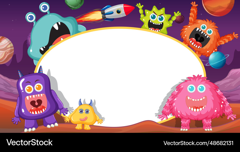 Cute alien monster cartoon friends in outer space Vector Image