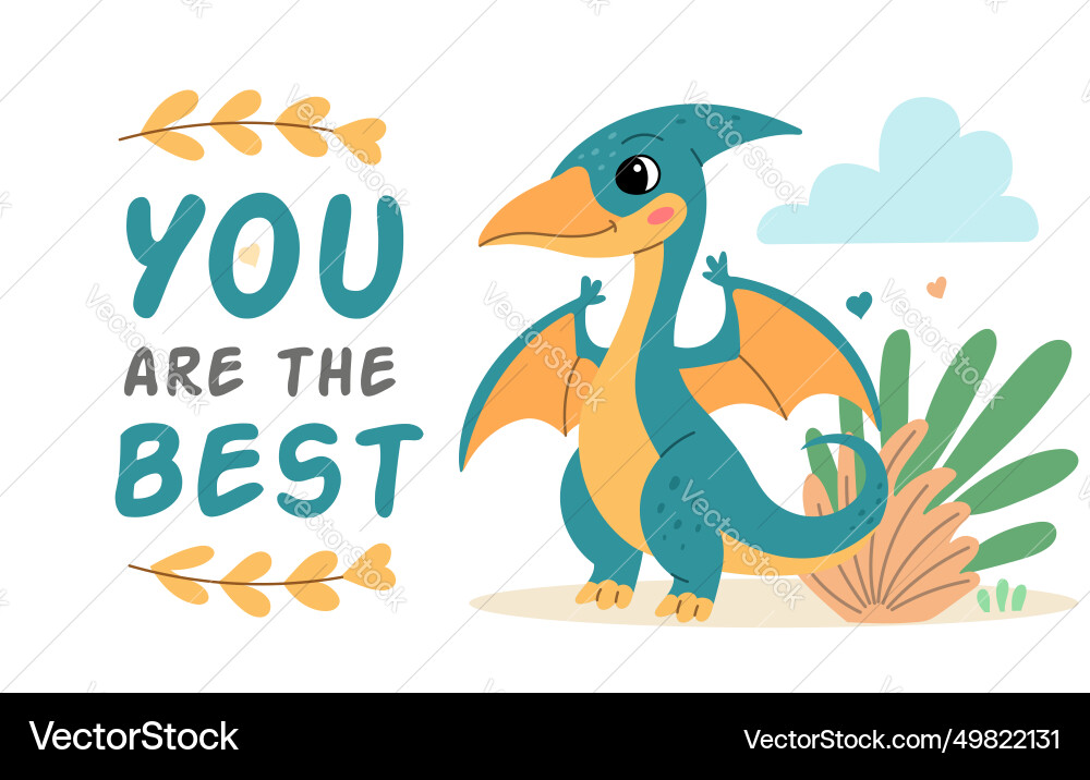 Cute dinosaur pterodactyl flat Royalty Free Vector Image