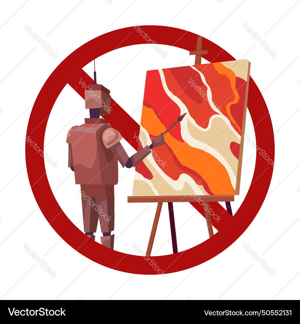 Forbidden sign with robot painting on an easel Vector Image