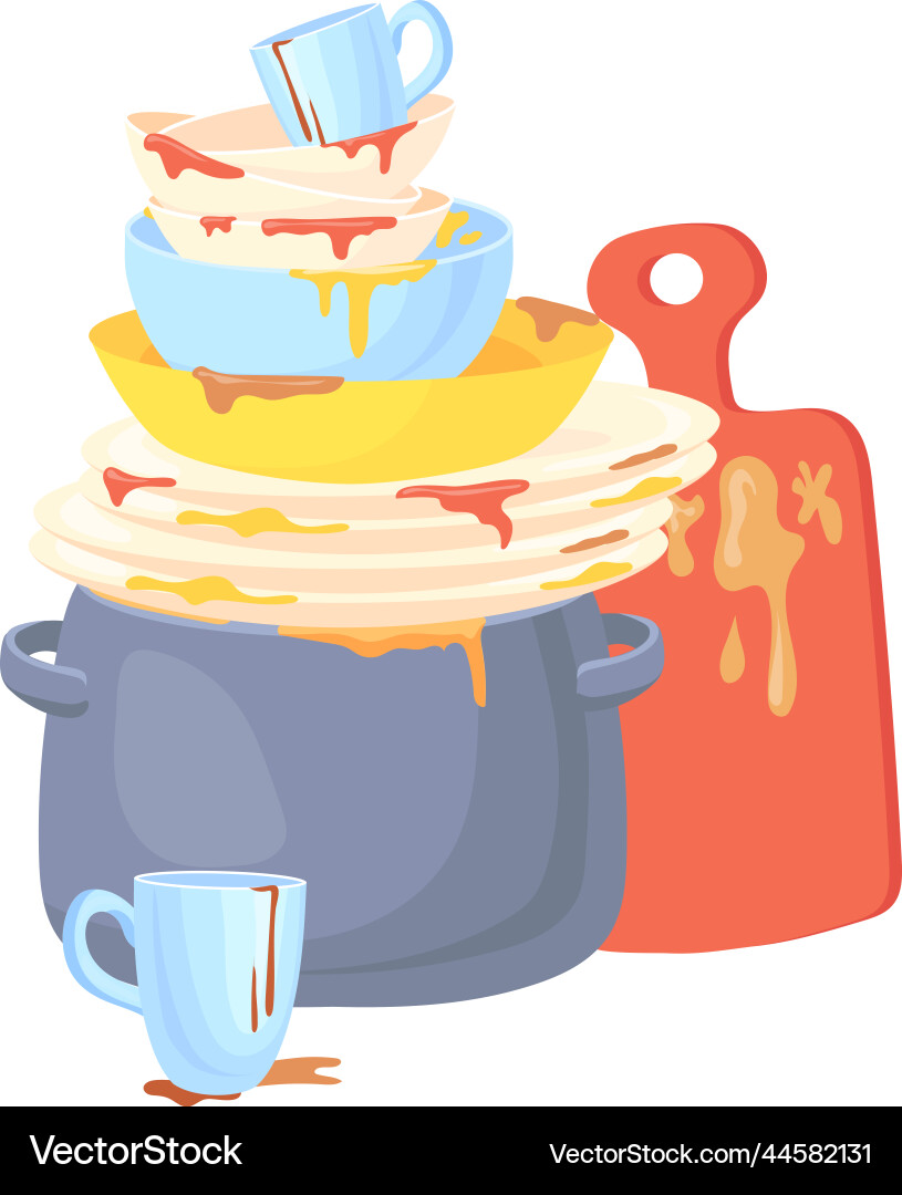 Messy Cartoon Tableware Pile Royalty Free Vector Image