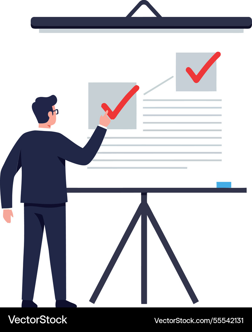 Person marking completed tasks on a presentation Vector Image