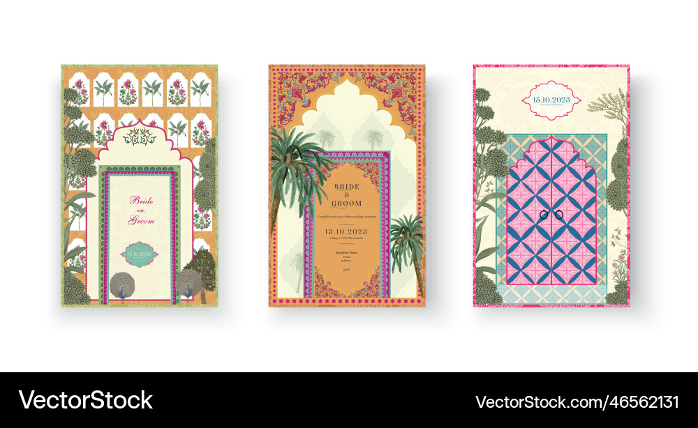 Set of mughal wedding card design Royalty Free Vector Image