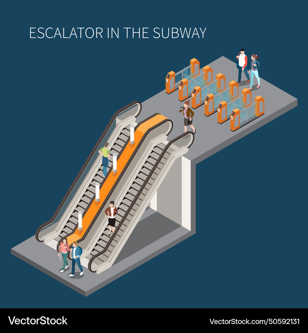 Subway escalator isometric element Royalty Free Vector Image
