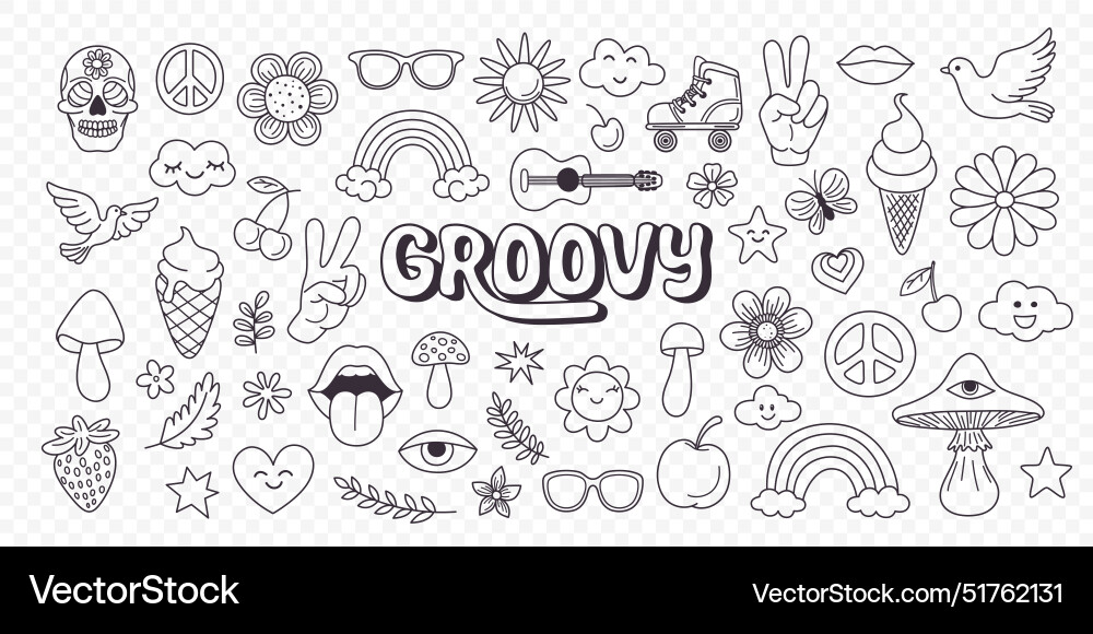 Vintage black and white groovy icons Royalty Free Vector