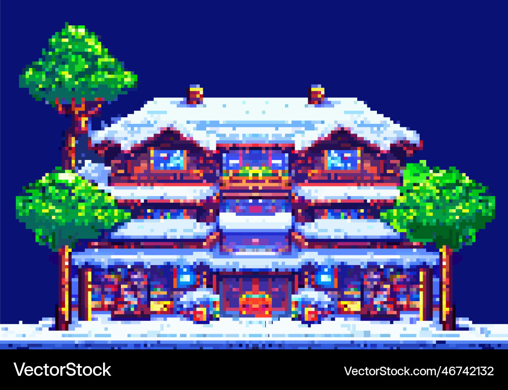 8-Bit Ski Resort Chalet Royalty Free Vector Image