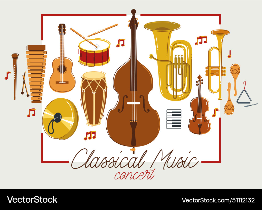 Classical music instruments poster flat style Vector Image