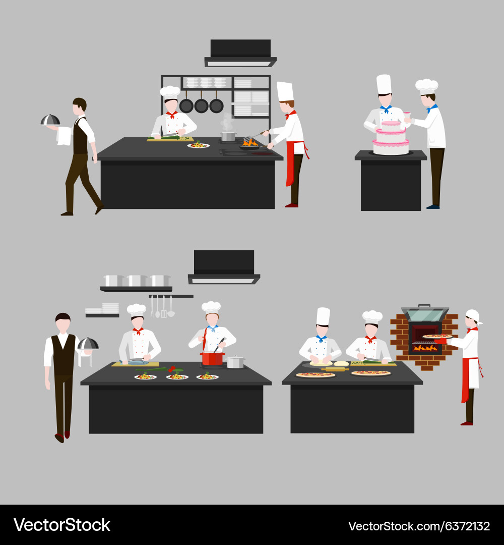 Cooking process in restaurant kitchen Royalty Free Vector