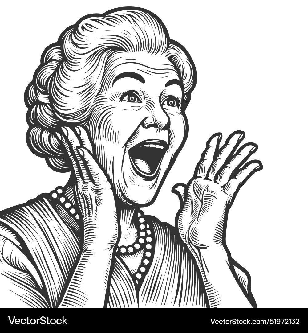 Ecstatic elderly woman sketch Royalty Free Vector Image