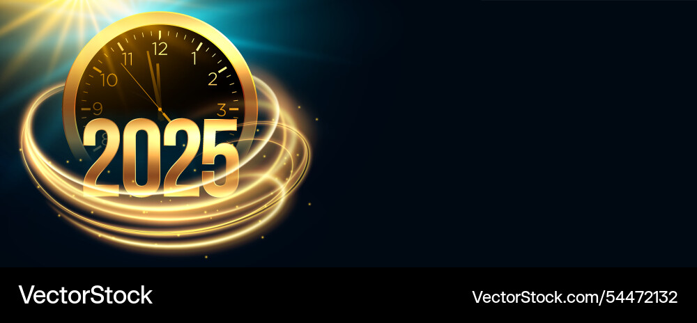 Happy new year 2025 clock wallpaper with text Vector Image