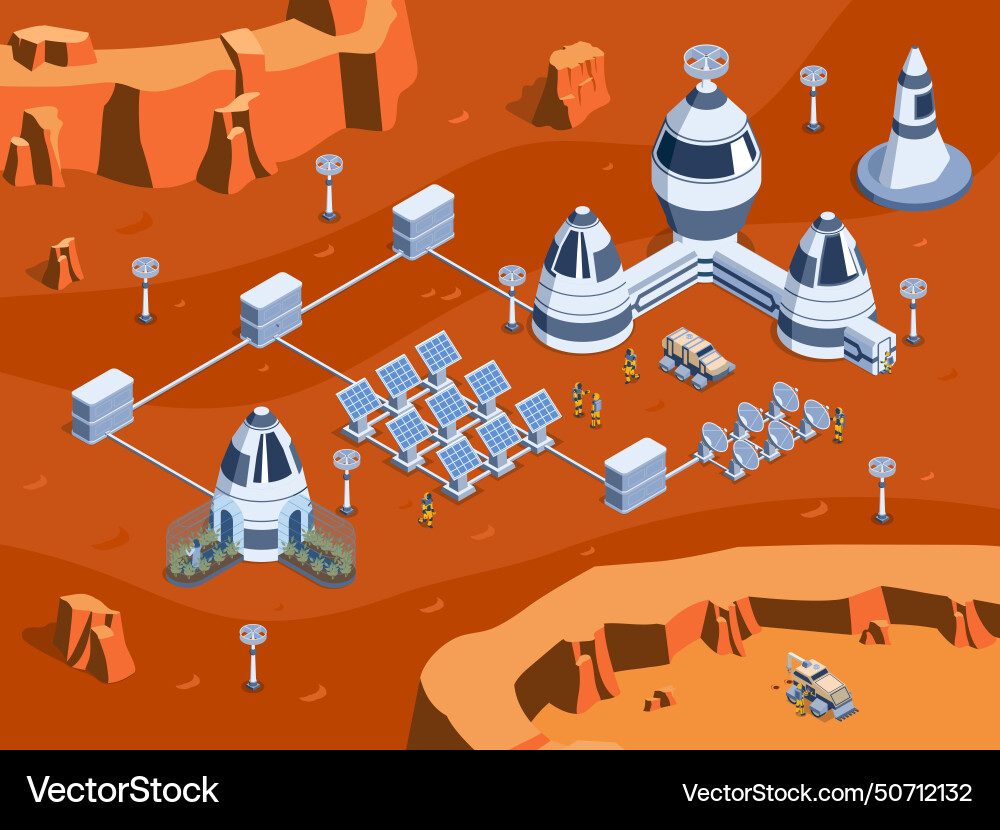 Isometric mars colonization Royalty Free Vector Image