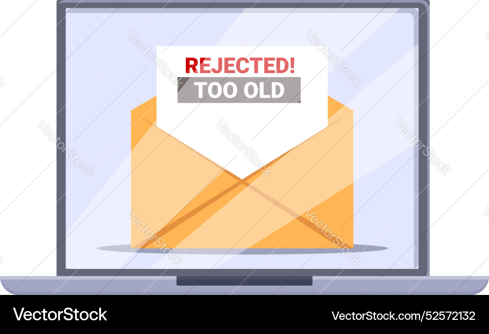 Laptop showing rejected too old email message Vector Image