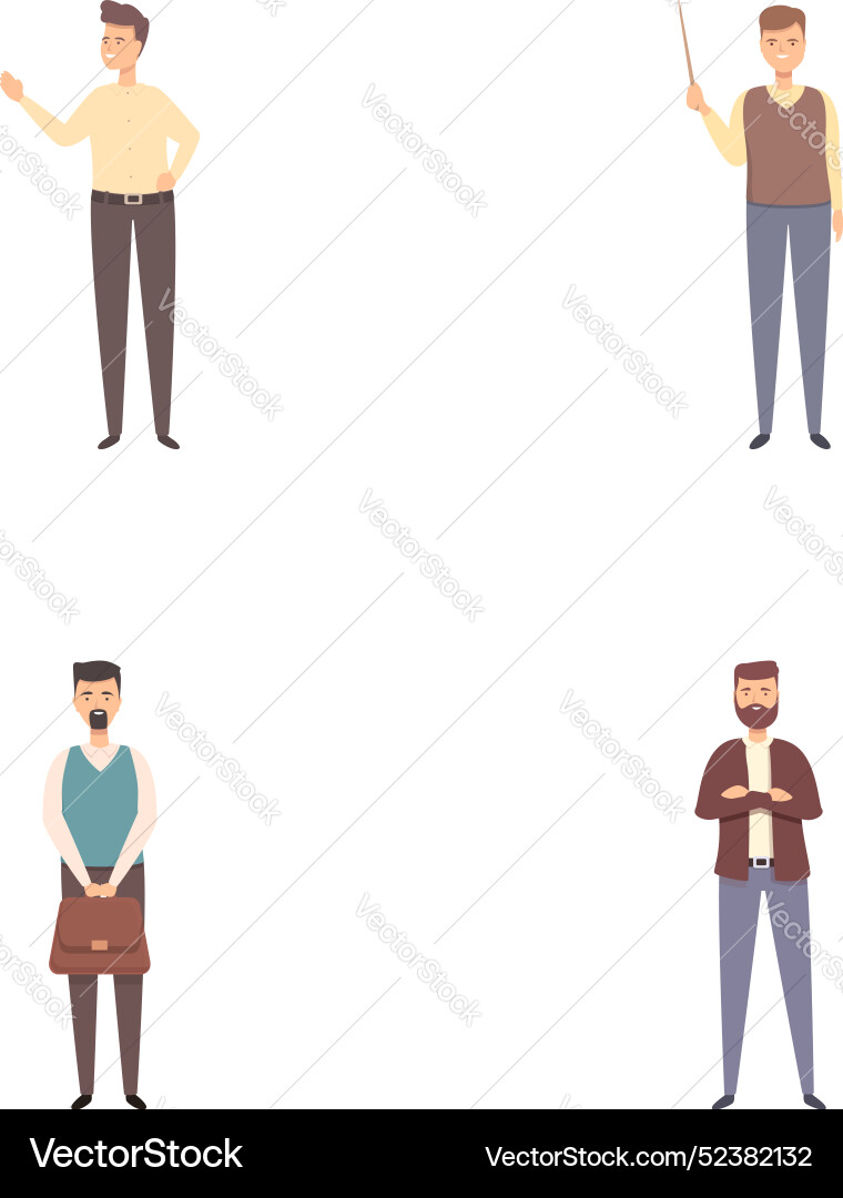 Male teacher icons set cartoon Royalty Free Vector Image