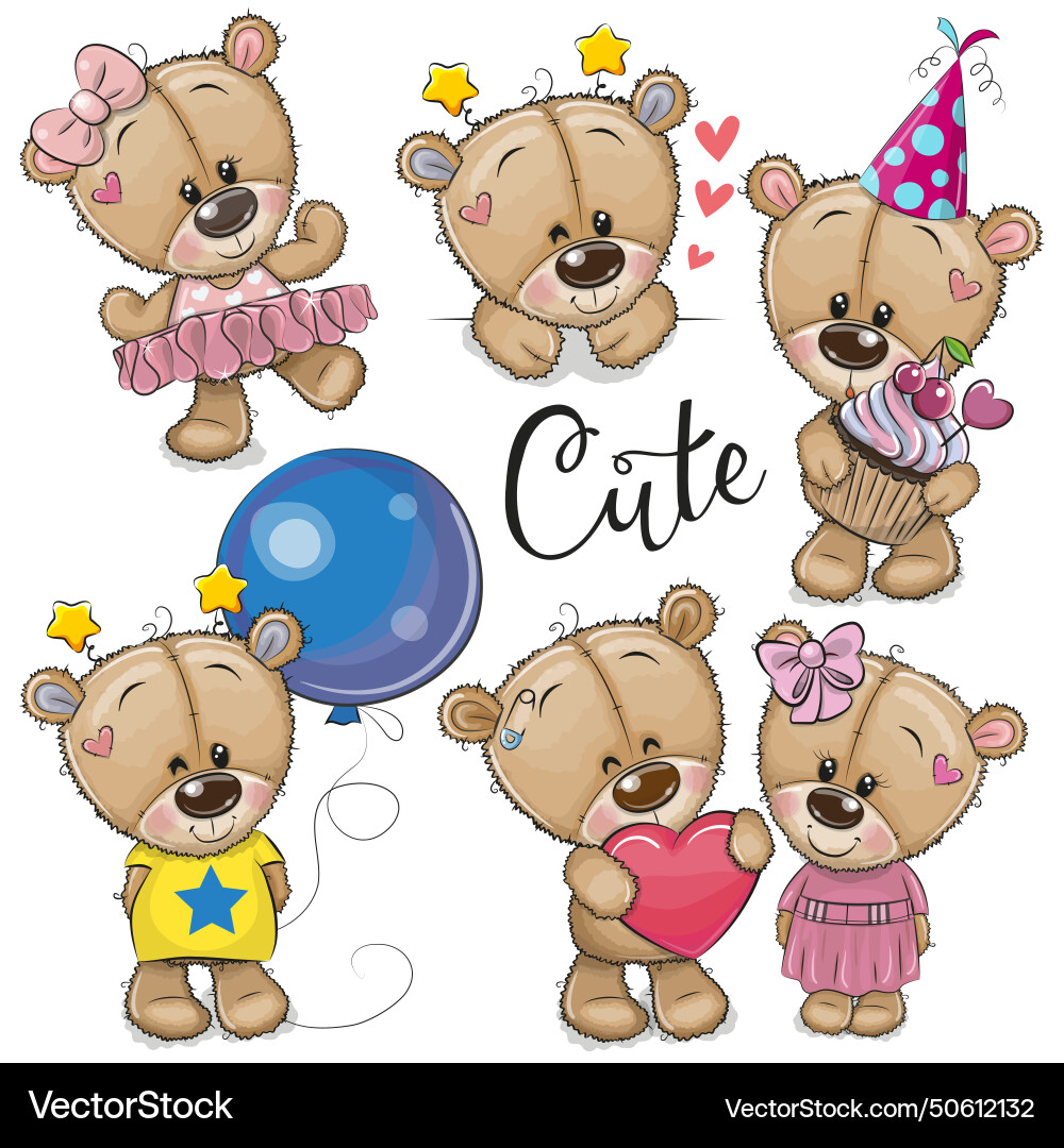 Set of cute cartoon teddy bears Royalty Free Vector Image