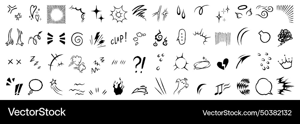 Set of hand drawn manga emotion effects Royalty Free Vector