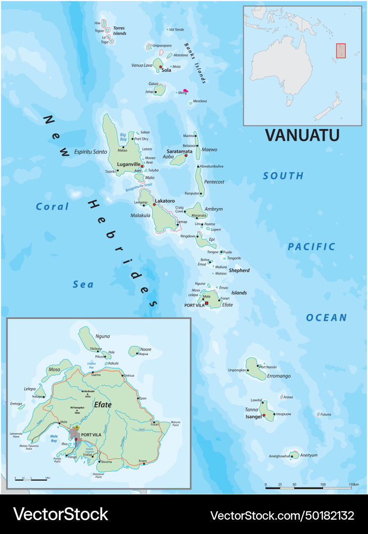 Vanuatu Island Map - Pacific Region Royalty Free Vector