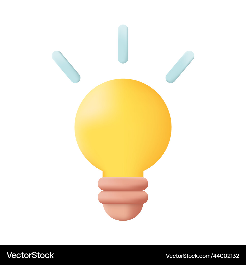 Yellow light bulb 3d icon on white background Vector Image
