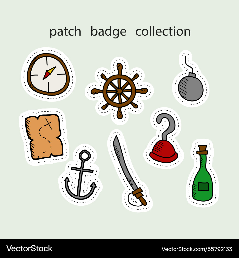 Collection of hand drawn pirate badge Royalty Free Vector