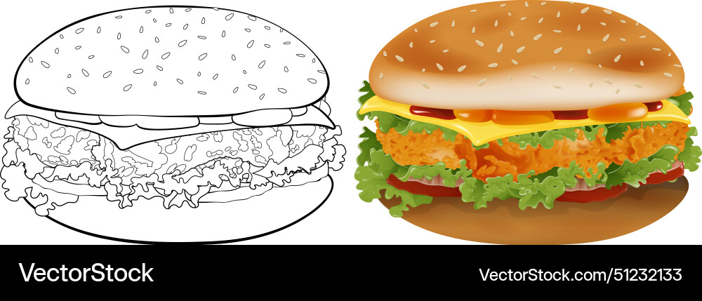 Detailed burger in two artistic styles Royalty Free Vector