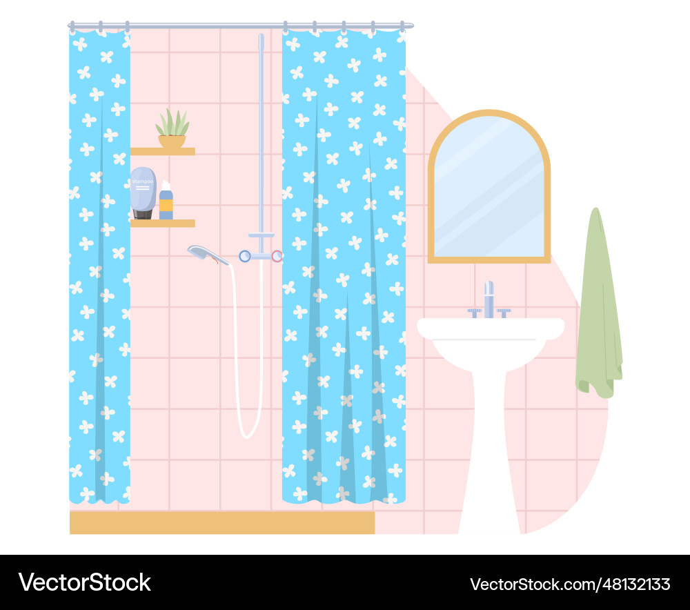 Home bathroom design interior with shower behind Vector Image