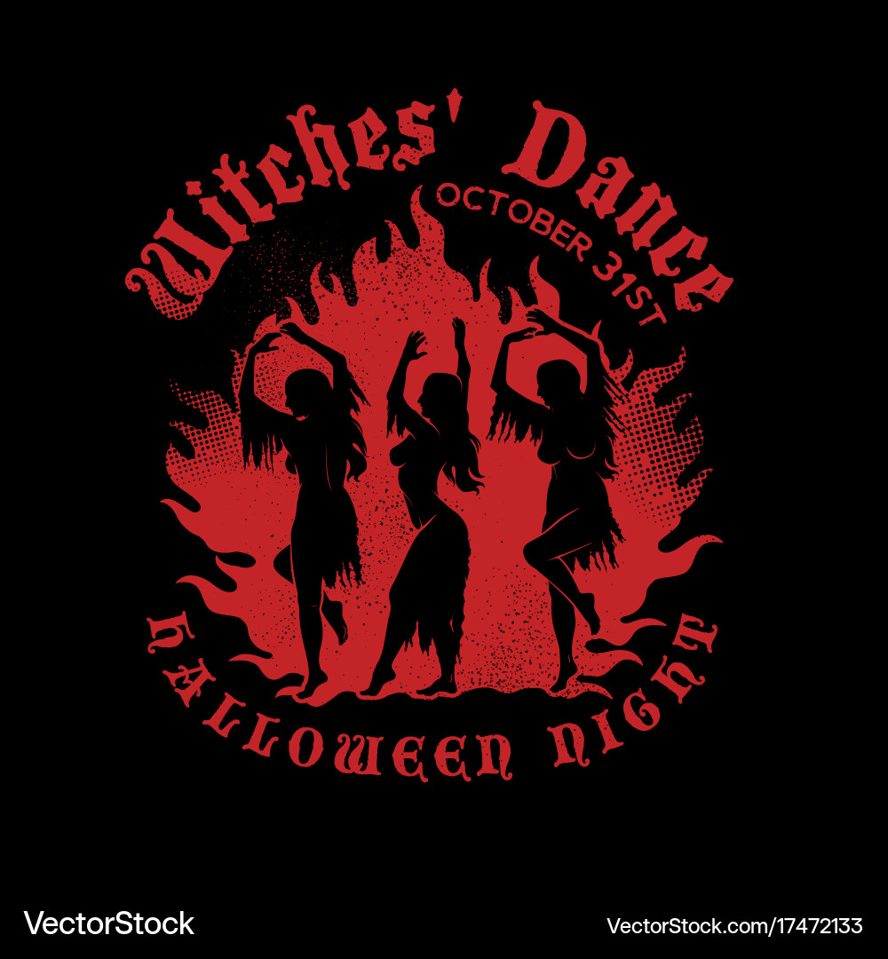 Witches dancing near a campfire in the meadow Vector Image