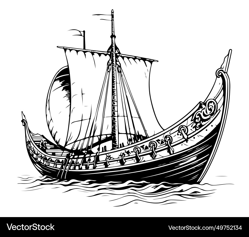 Ancient vikings on boat Royalty Free Vector Image