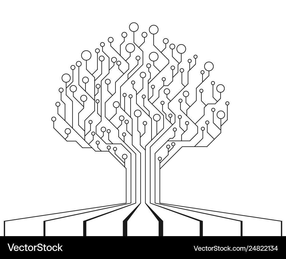 Circuit board tree technology cpu Royalty Free Vector Image
