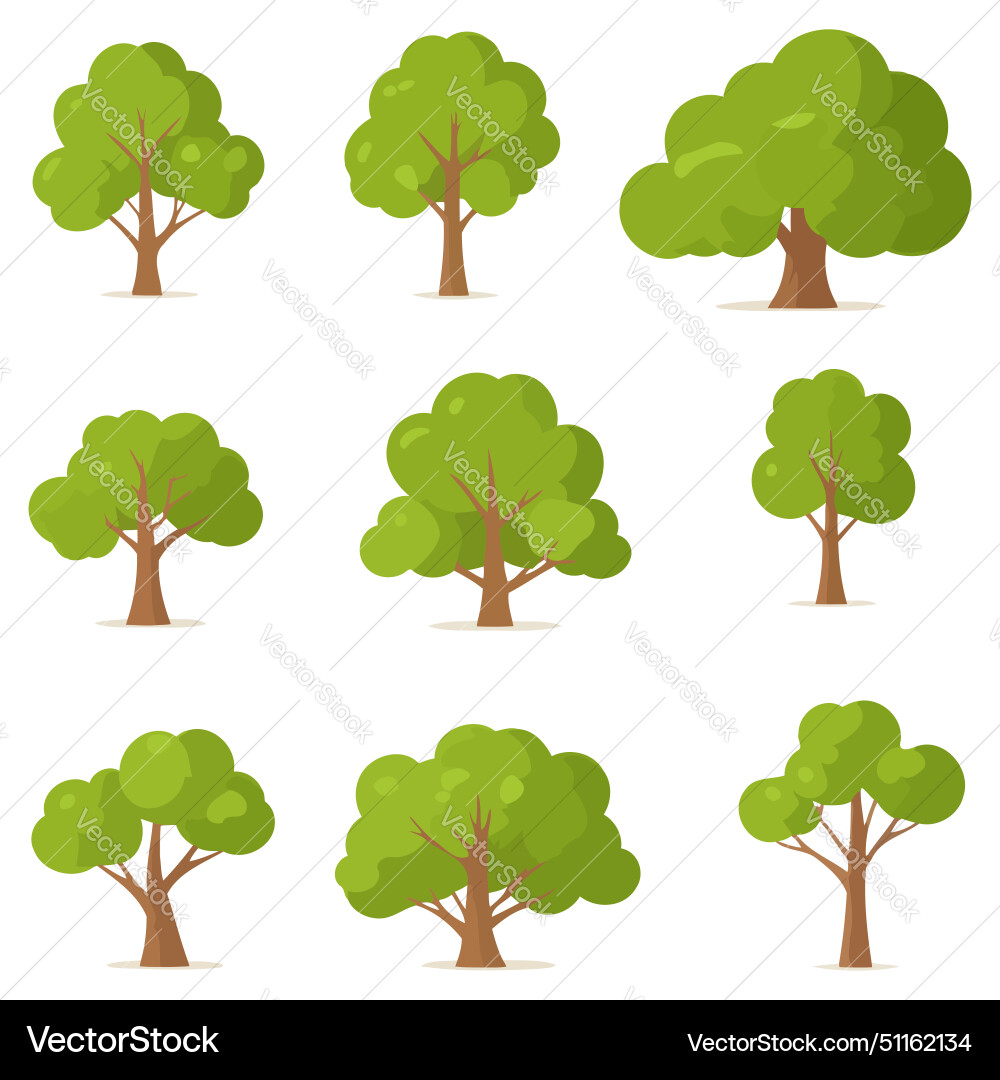Collection of green trees in various Royalty Free Vector