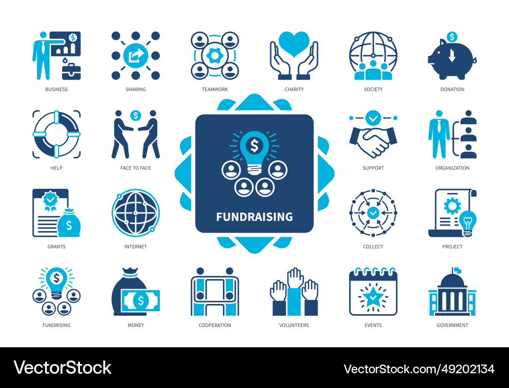 Fundraising solid icon set Royalty Free Vector Image