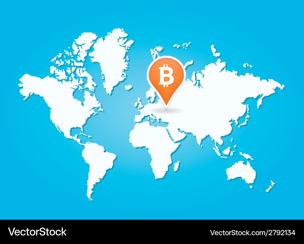 Map with bitcoin sign Royalty Free Vector Image